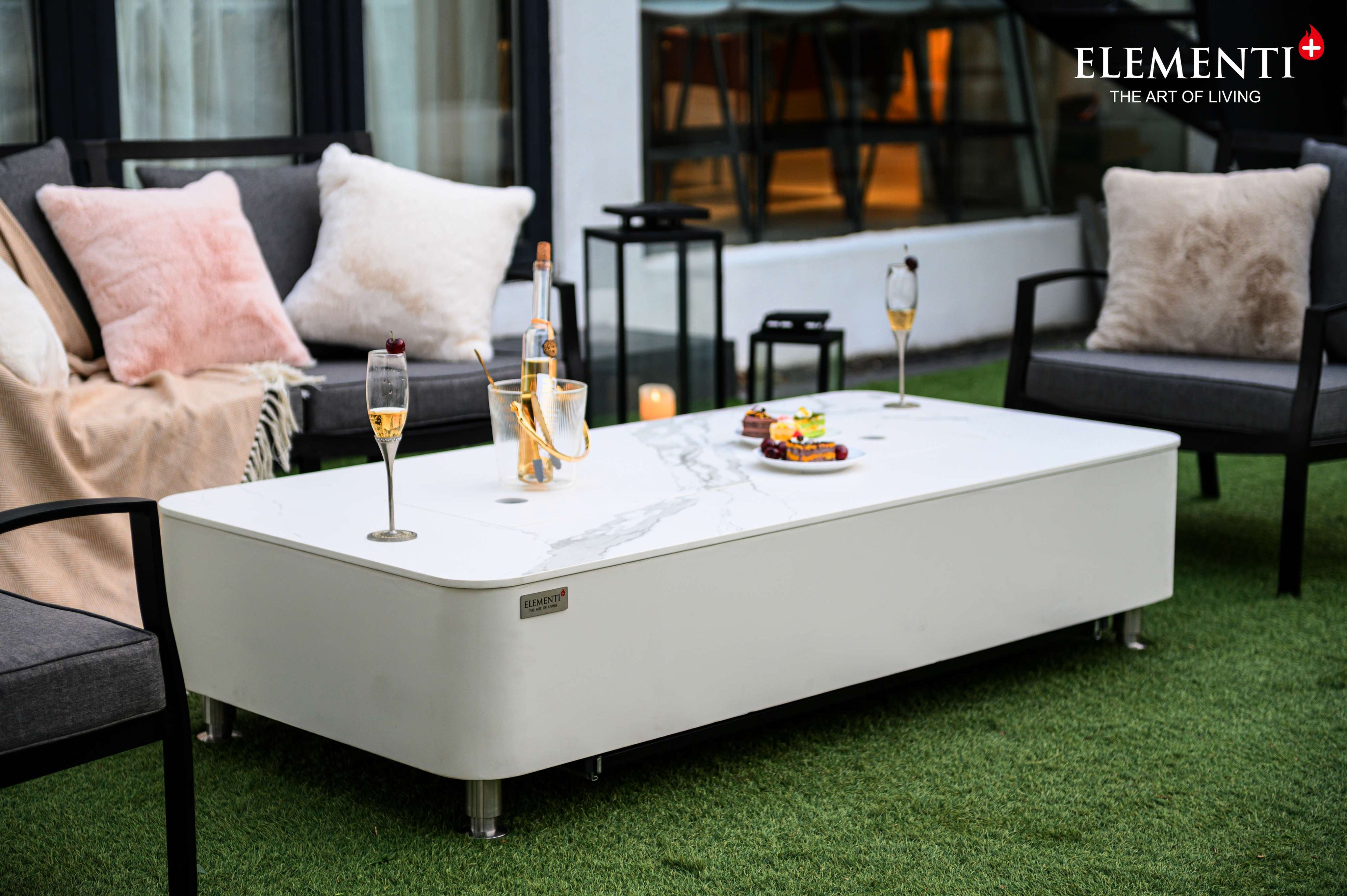 Elementi Plus Athens Rectangular Marble Fire Pit Table | Shop Now! — Backyard Oasis