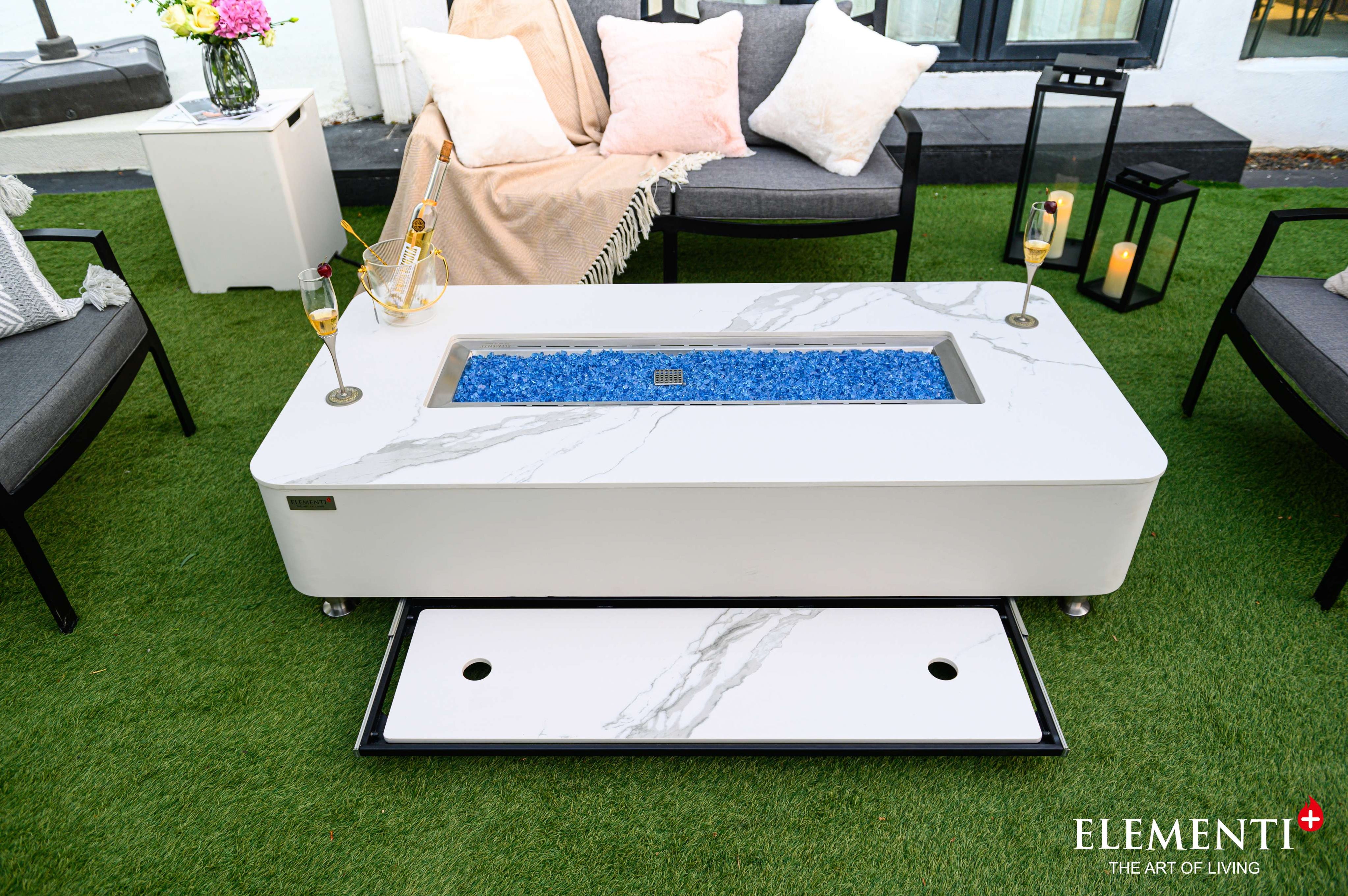 Elementi Plus Athens Rectangular Marble Fire Pit Table | Shop Now ...