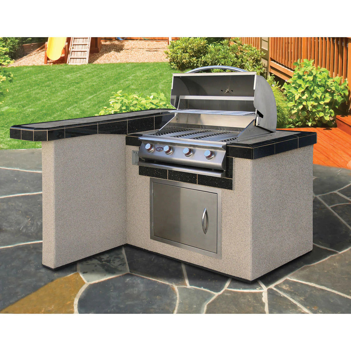 Cal Flame L-Shaped BBQ Island - Outdoor Culinary Paradise — Backyard Oasis